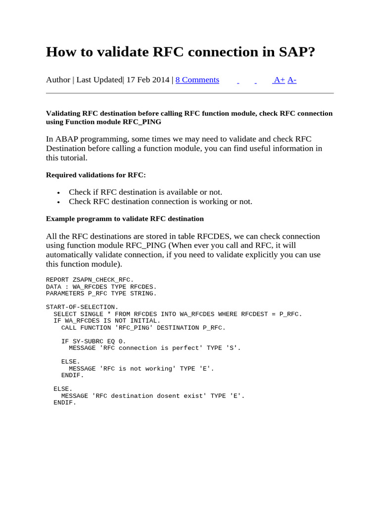 How To Validate RFC Connection in SAP | PDF