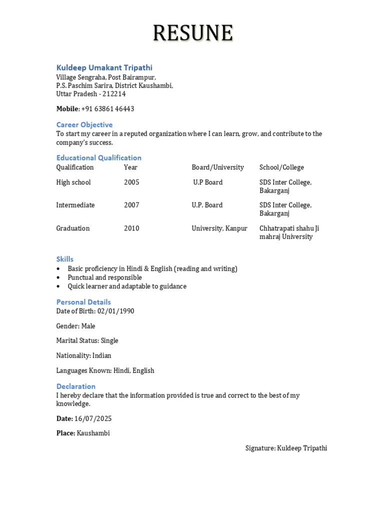 Kuldeep Tripathi Resume | PDF