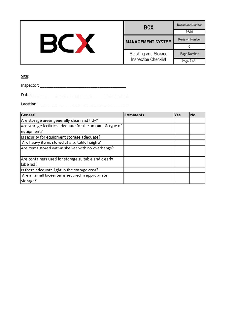 Stacking and Storage Checklist | PDF