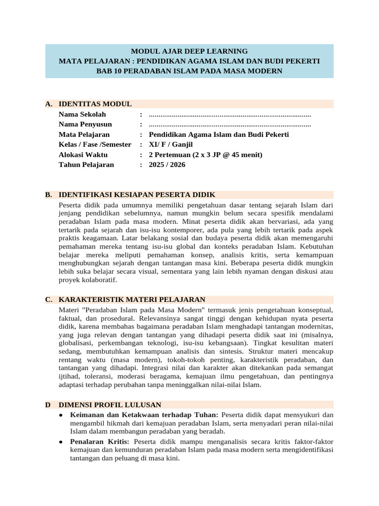 Modul Bab 10 Peradaban Islam Pada Masa Modern | PDF
