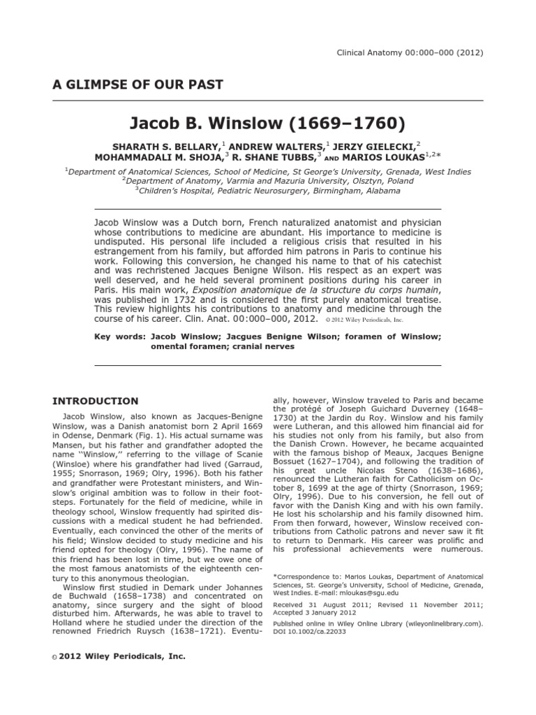 Jacob B. Winslow (1669-1760) | PDF | Anatomical Terms Of Location ...