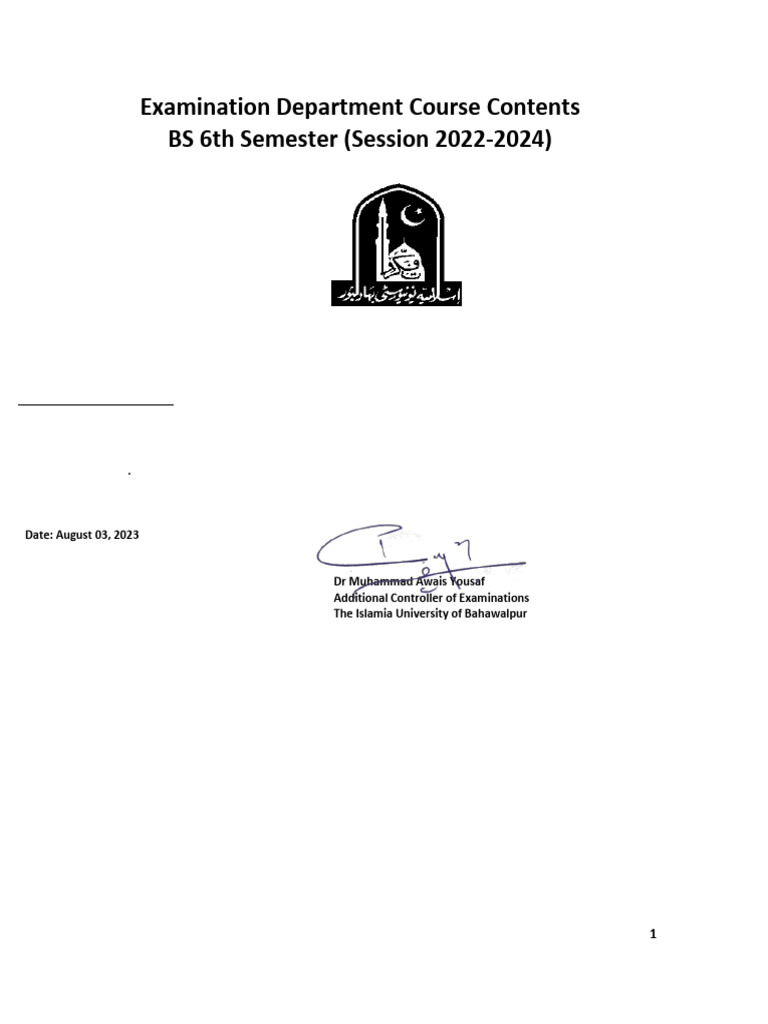 Course Contents of BS 6th Semester Session 2022-2024 (2 Years BS) | PDF ...