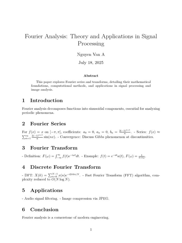 Fourier Analysis: Theory and Applications in Signal Processing | PDF