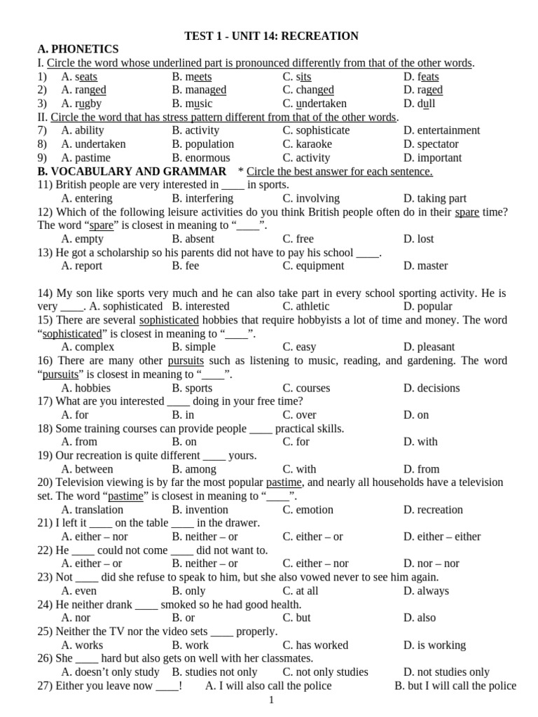 Bai Tap Tong Hop Unit 14 - E11 | PDF | Hobbies | Mountaineering