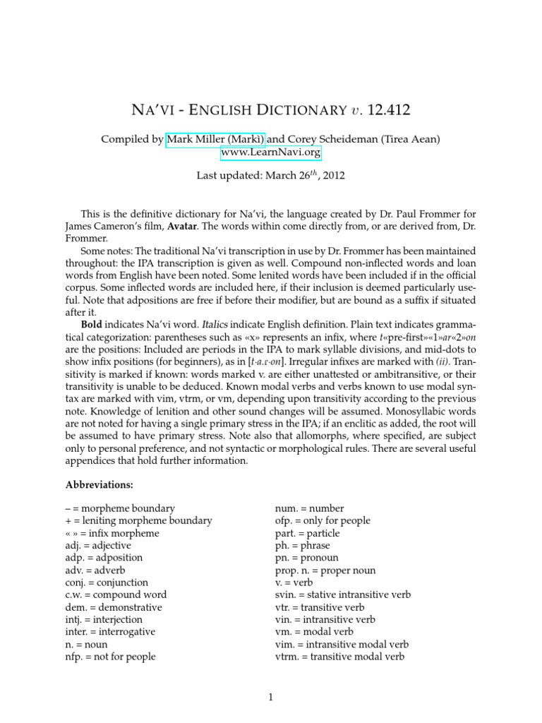Navi Dictionary | PDF | Verb | Onomastics