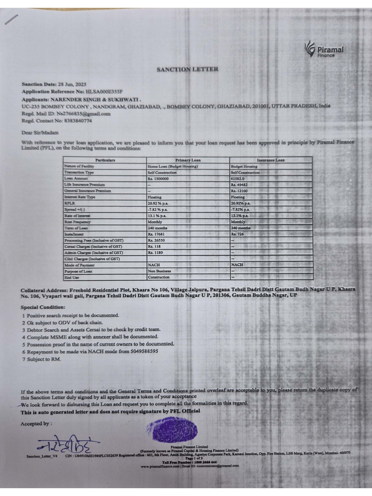 Sanction Letter | PDF