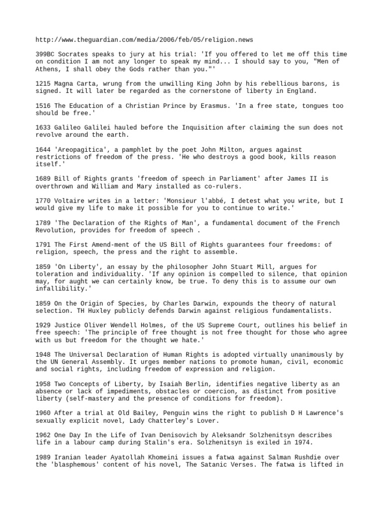 Timeline of Free Speech | PDF | Freedom Of Speech