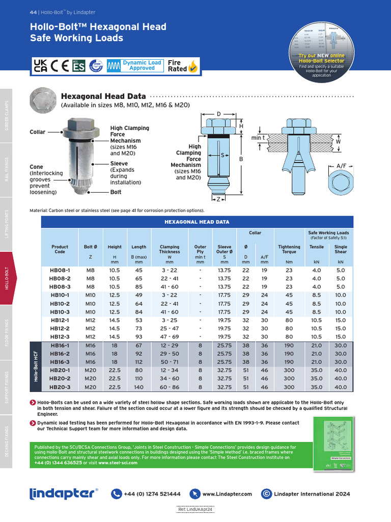 Hollo-Bolt Size and Installation Guide | PDF | Screw | Mechanical ...