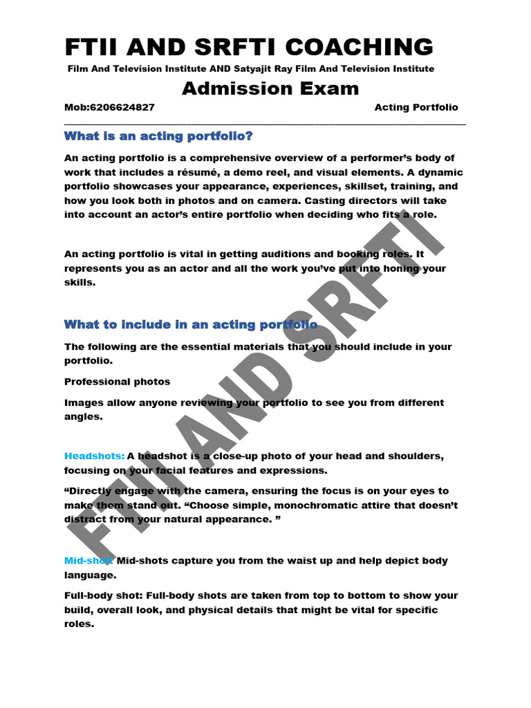 Creating an Effective Acting Portfolio | PDF