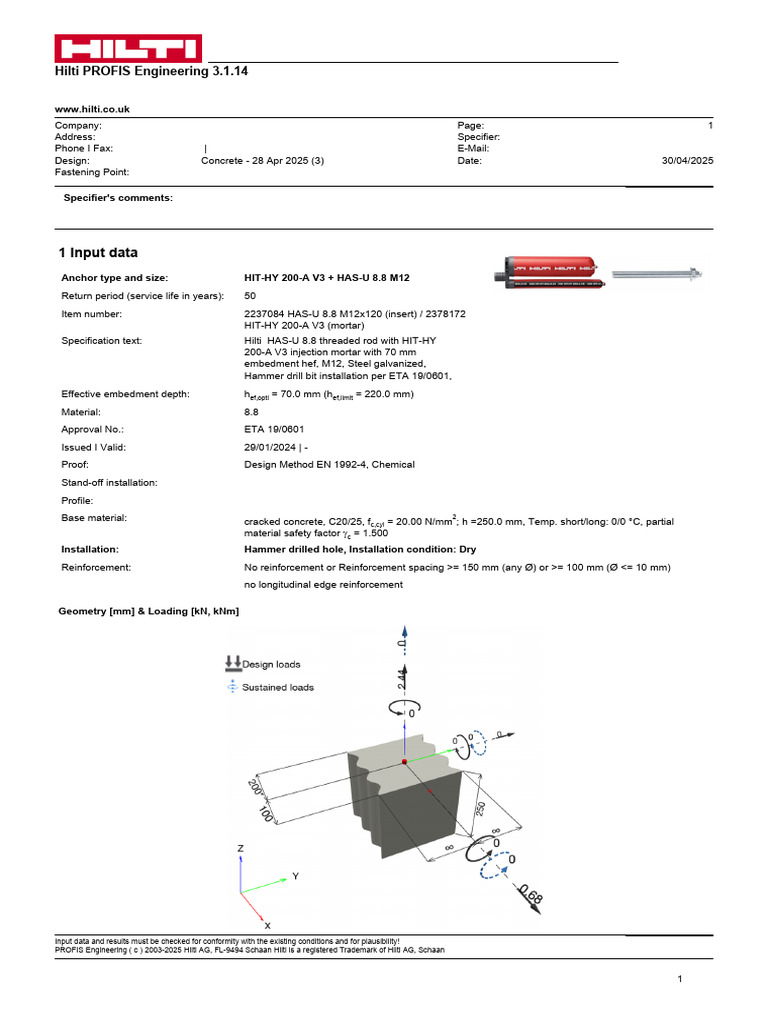 Hilti PROFIS Engineering Anchor Design | PDF | Civil Engineering ...