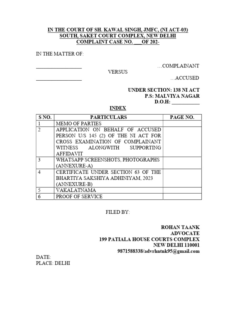 Layout For Cross Examination of Complaint in 138 Ni Act | PDF ...
