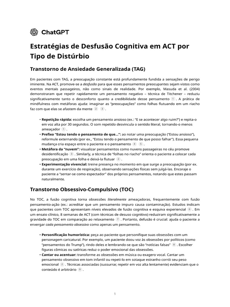 Desfusão Cognitiva em Distúrbios Mentais | PDF | Pensamento ...