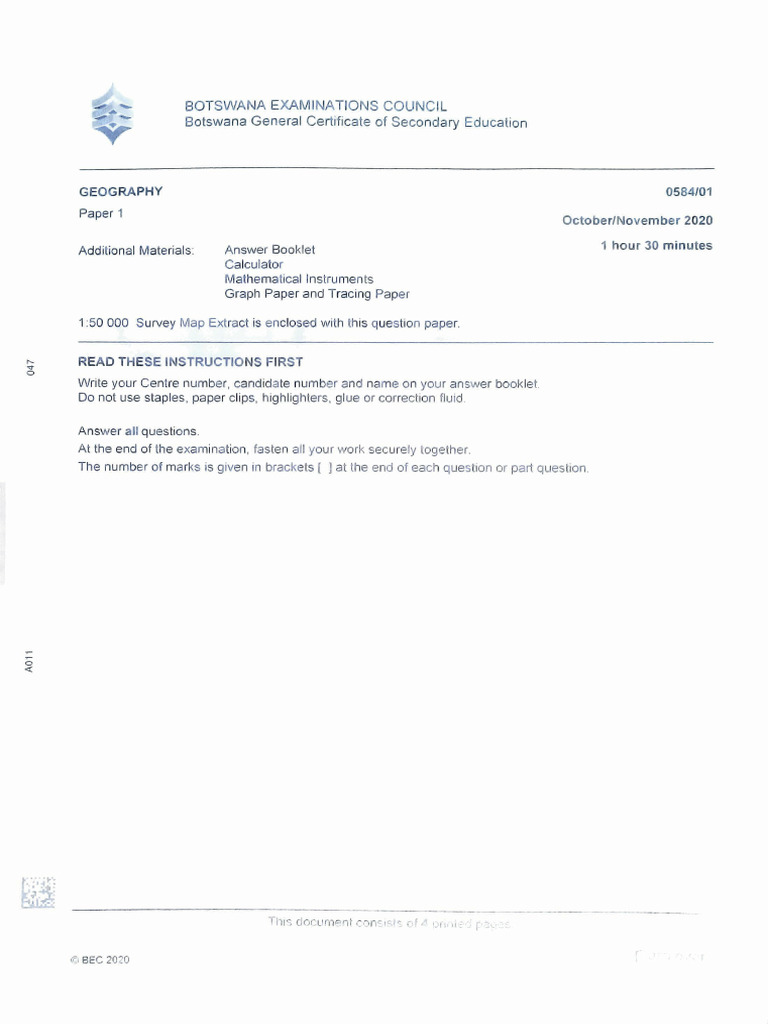 Geo Bgcse P1 2020 | PDF