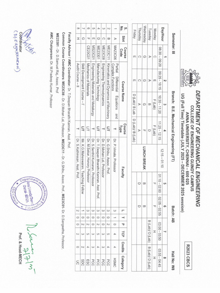 UG (Full Time) TimeTable (July 2025 - December 2025) | PDF