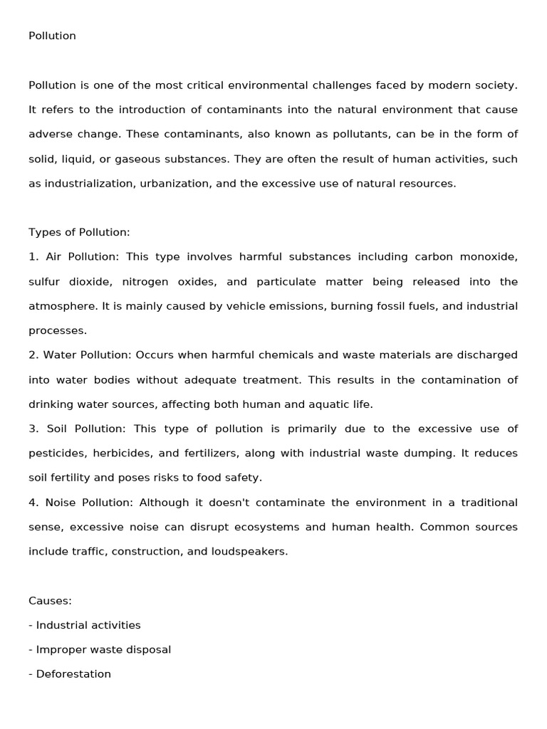 Understanding Pollution: Types and Solutions | PDF
