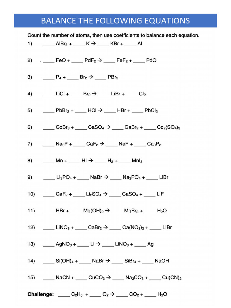 Balancing Worksheet 2 - Edited | PDF