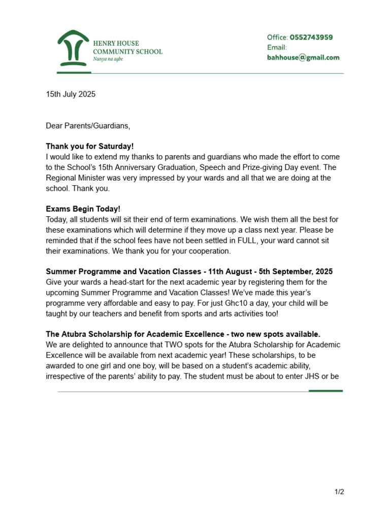 Letter To Parents - Guardians Term 3 Week 11 | PDF