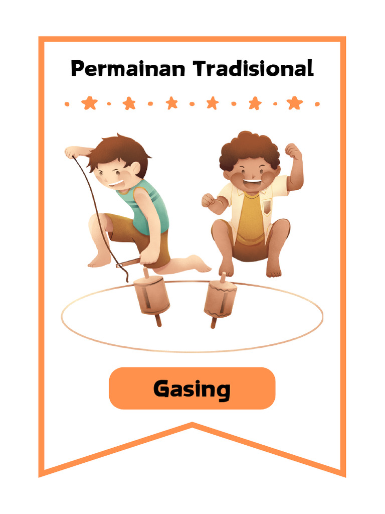 Permainan Tradisional Hiasan Kelas Bendera Bunting Putih Oranye ...