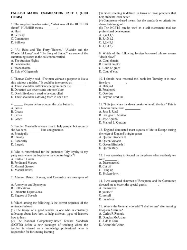 English Major Examination Overview | PDF | Poetry | Speech