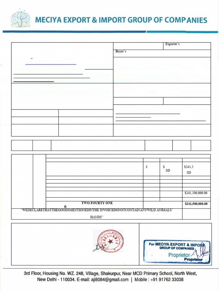MECIYA Export Invoice for Copper Cathode | PDF