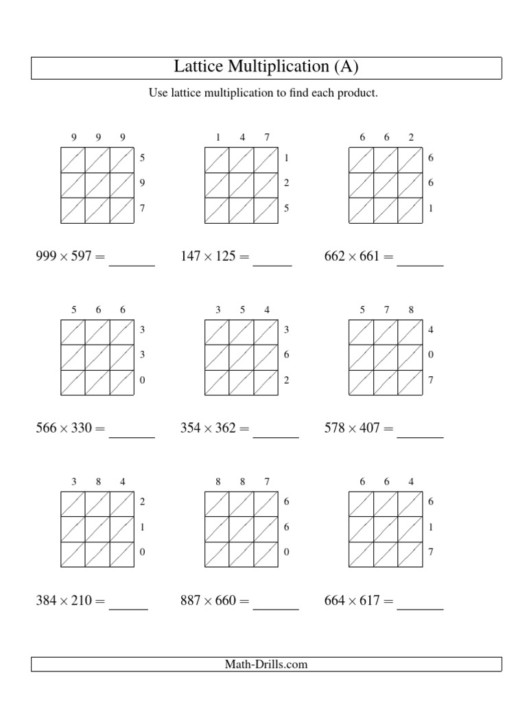 Lattice Multiplication Examples | PDF