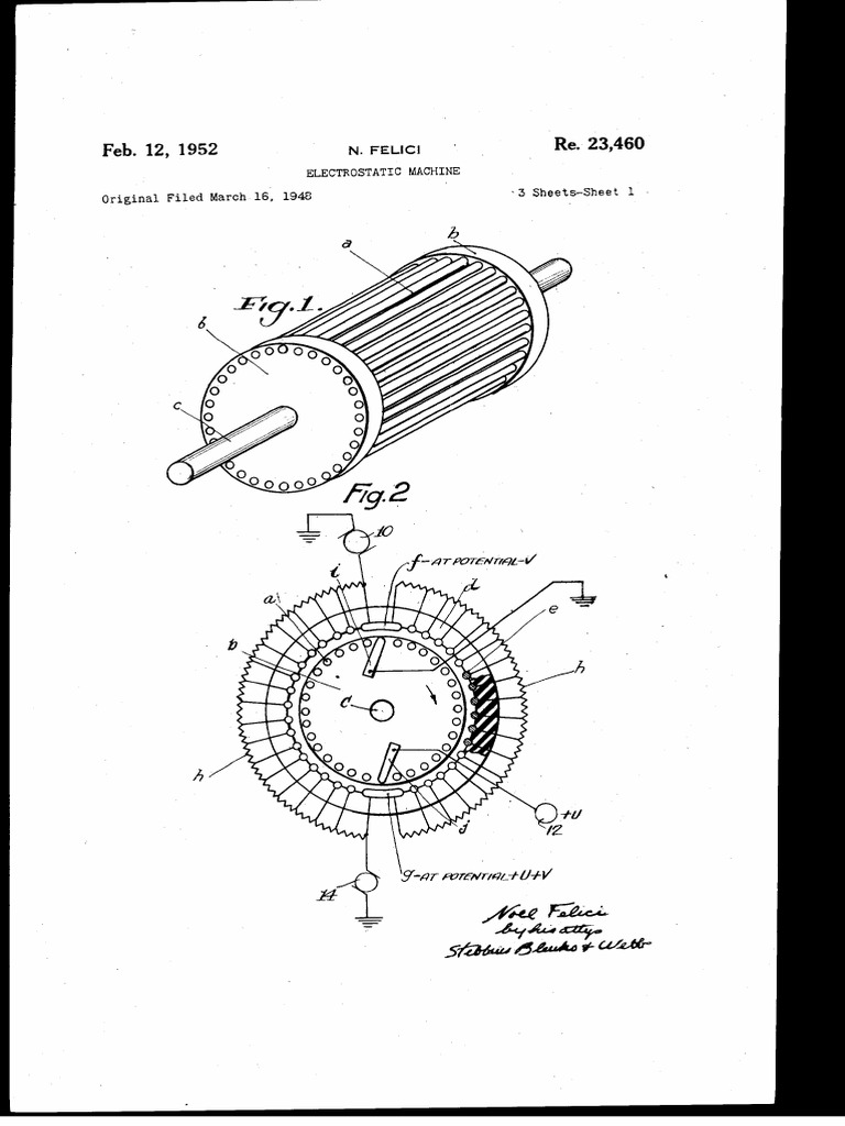 USRE23460 Felici Electrostatic Machine | PDF | Ellipse | Inductor