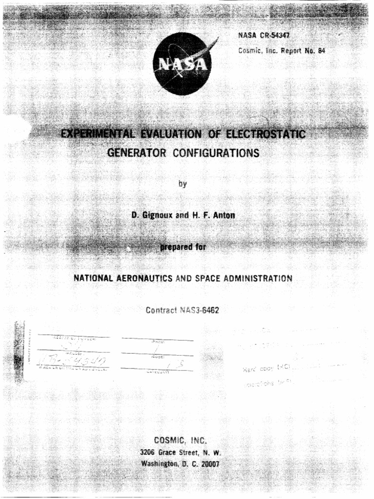 Nasa Electrostatic Generator Report | PDF | Electric Generator | Voltage