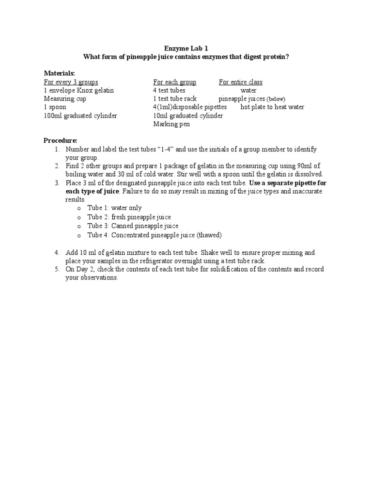 Pineapple Enzyme and Gelatin Lab Guide | PDF | Collagen | Gelatin