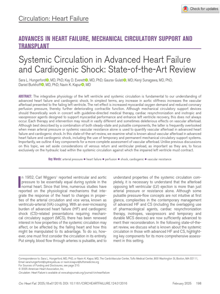 Systemic Circulation in Advanced Heart Failure and Cardiogenic Shock ...