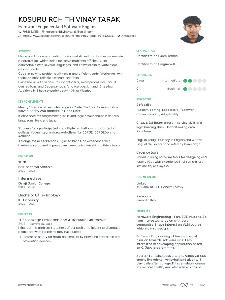 Kosur Ur Oh Ith Vinay Tarak Resume | PDF | Java (Programming Language) | Computing