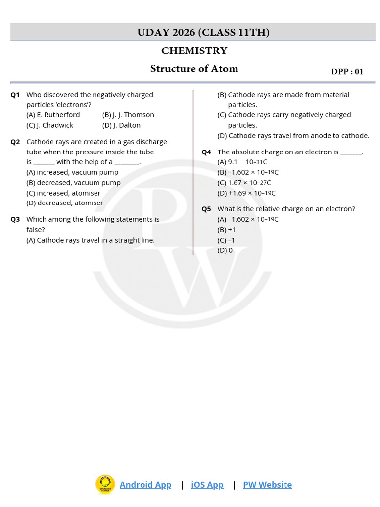 Chem Structure Atom DPP | PDF | Electron | Cathode