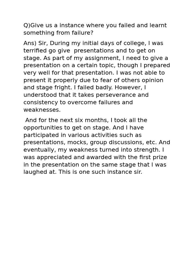 Failed and Learnt Something From Failure | PDF