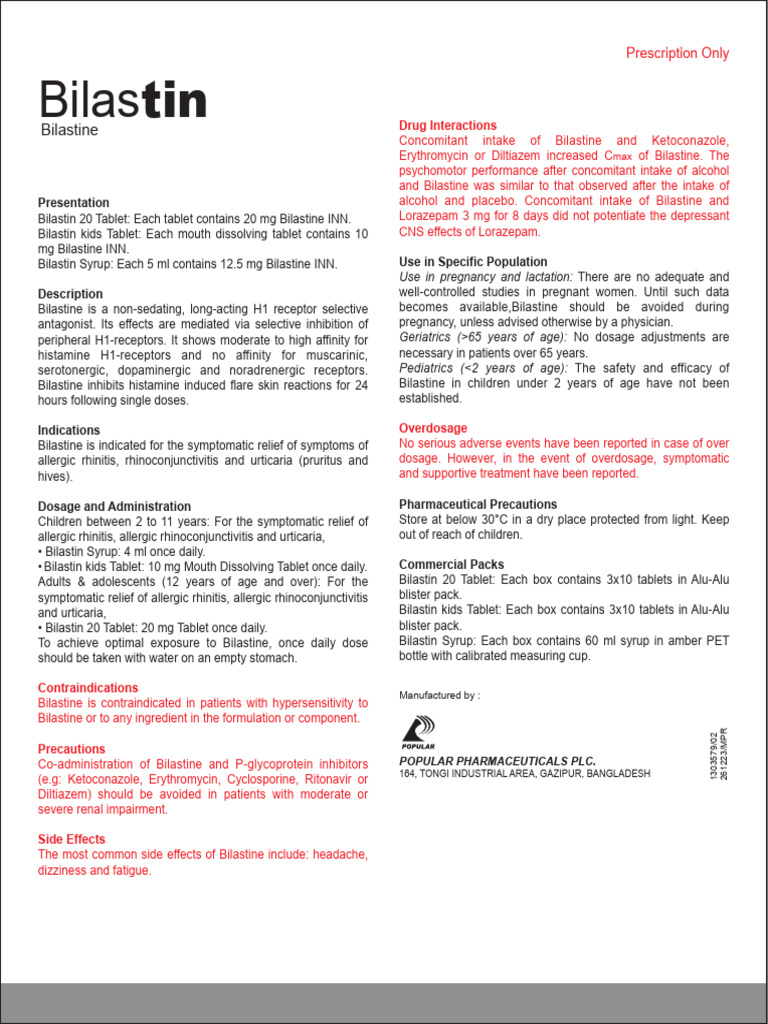 666a7f497dd5e82e827c6634 Bilastin Insert | PDF | Medical Treatments ...