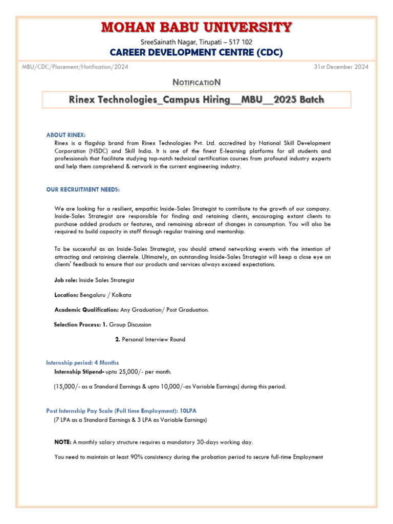 Rinex Technologies - MBU - 2025 - Notification | PDF | Business
