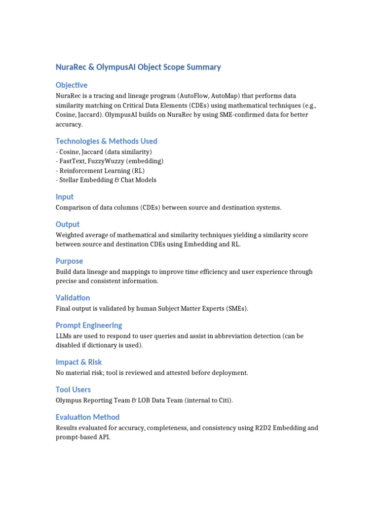 NuraRec OlympusAI Object Scope Summary | PDF