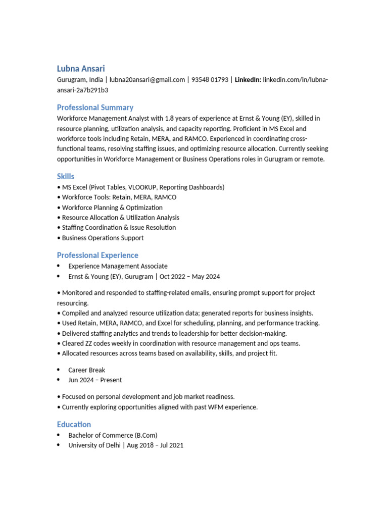 Lubna Ansari Resume 2025 | PDF