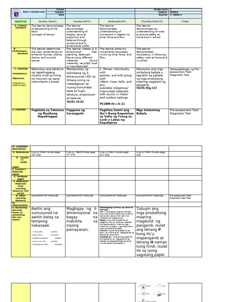 WEEK4 DLL MAPEH | PDF