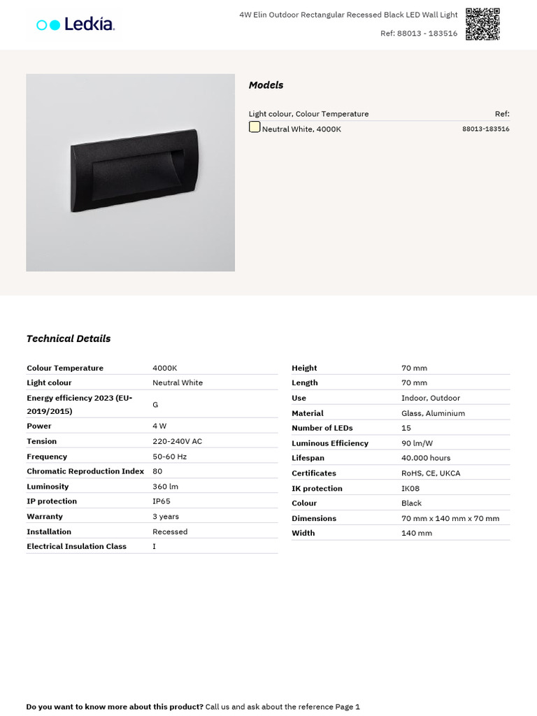 4W Elin Outdoor Rectangular Recessed Black LED Wall Light | PDF | Light ...