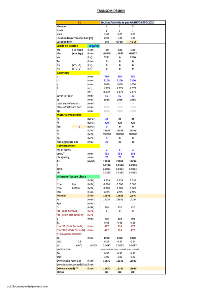 Section Analysis As Per AASHTO LRFD 2020 2: Transom Design | PDF | Structural Engineering ...