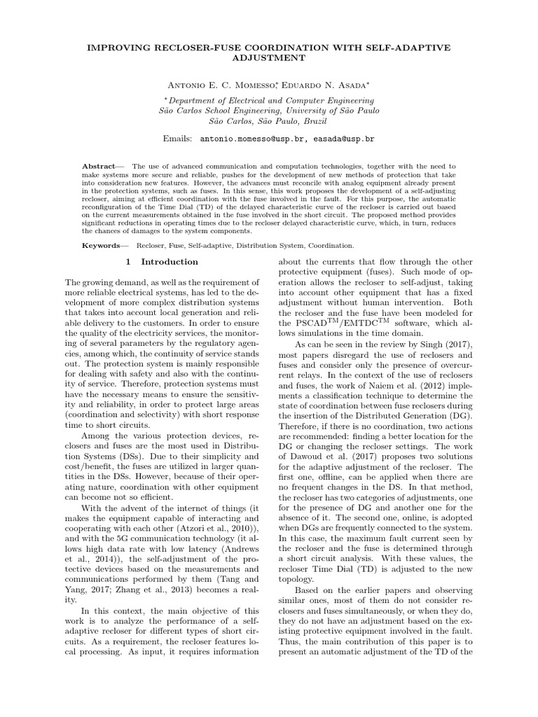Improving Recloser-Fuse Coordination With Self-Adaptive Adjustment | PDF | Fuse (Electrical ...