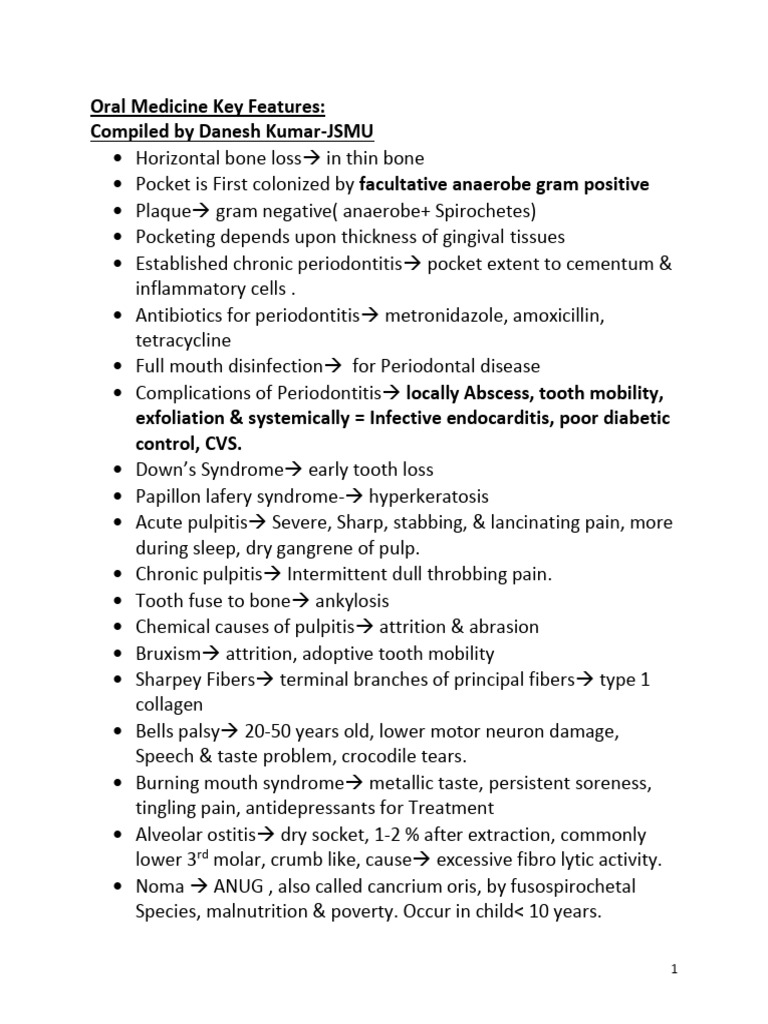 00000177-Oral Medicine Compiled Important Points | PDF | Human Tooth | Medical Specialties
