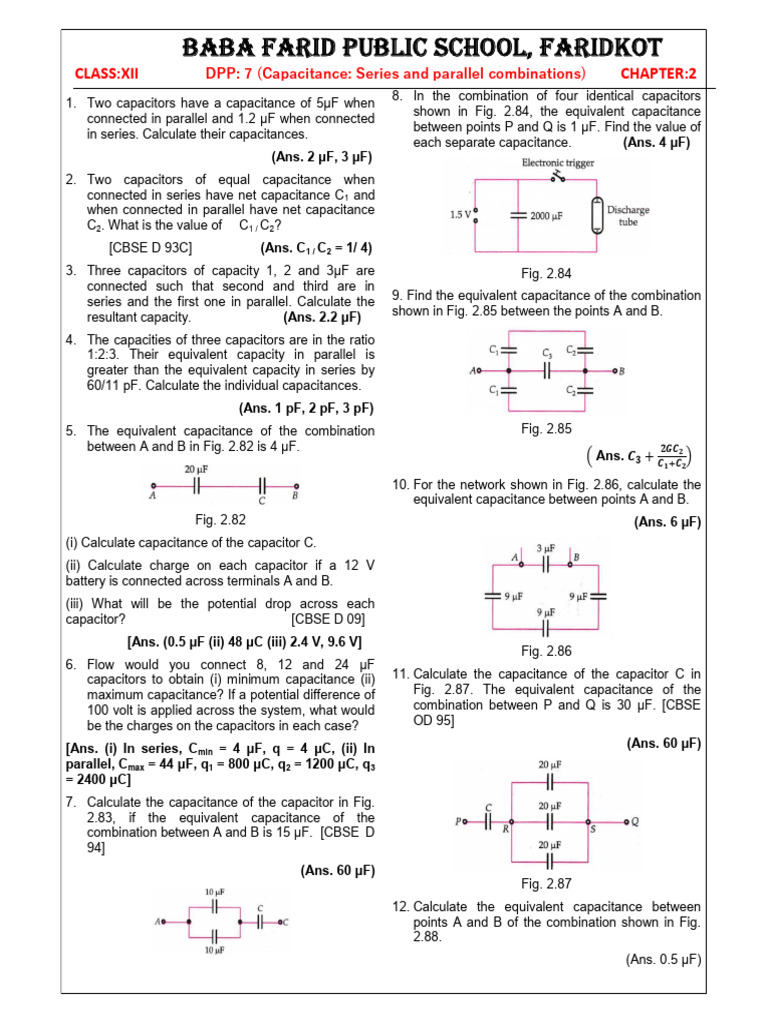 DPP7 - Capacitance Series and Parallel Combinations | PDF | Capacitance | Capacitor