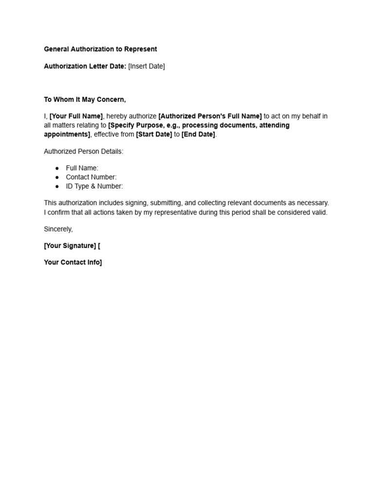 General Authorization Letter Template | PDF