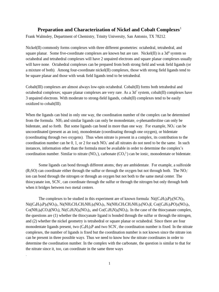 Walmsley F. 2010 Ftir No3 Co3 | PDF | Coordination Complex | Ligand