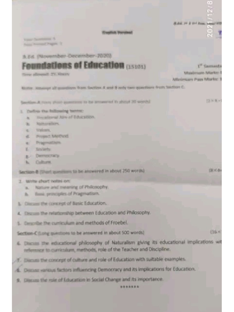 Previous Papers B Ed | PDF