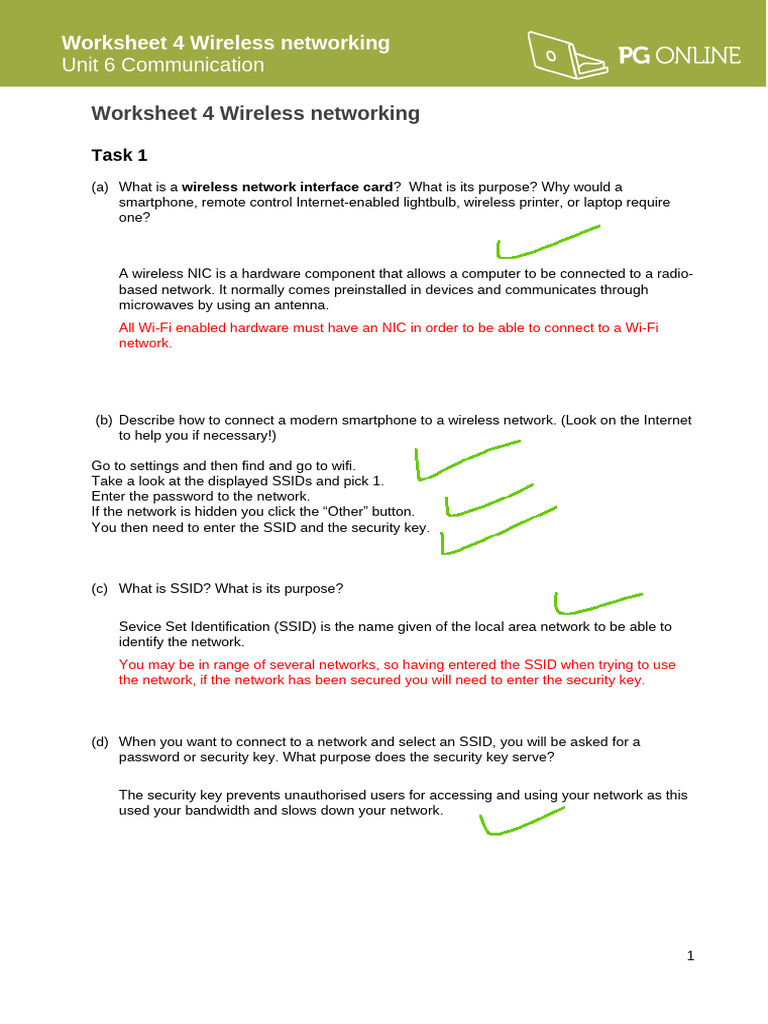 Communications Worksheet 4 Wireless Networking | PDF
