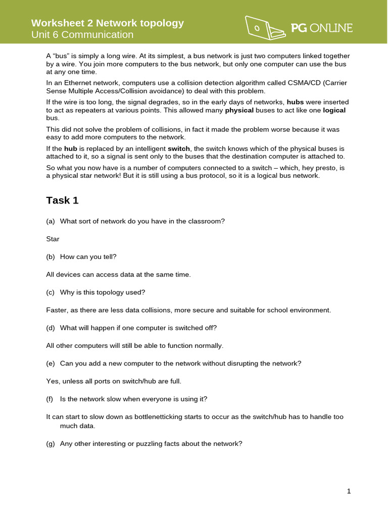 Communications Worksheet 2 Bus Vs Star Network | PDF | Computer Network ...