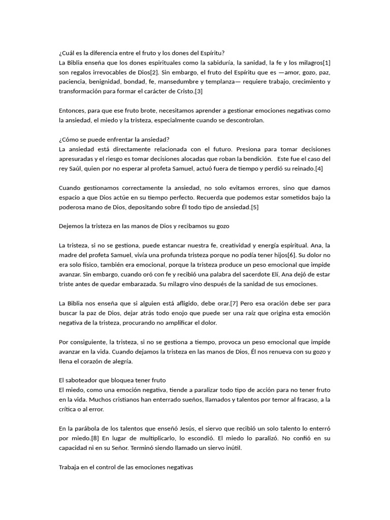 Diferencias entre dones y frutos del Espíritu | PDF | Fruto Del ...