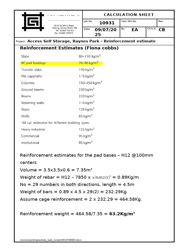 Reinforcement Estimates 1 | PDF
