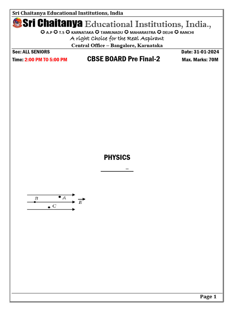 31-01-2024 All Seniors Physics Cbse Board Pre Final-2 Q.paper | PDF ...